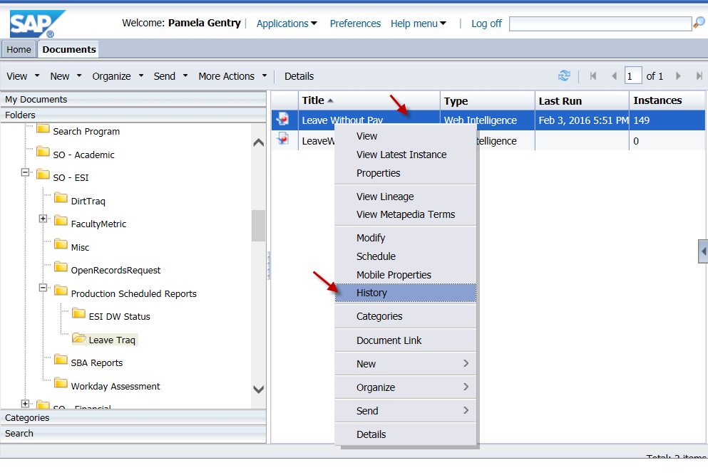 Modifying BusinessObjects Scheduled Reports