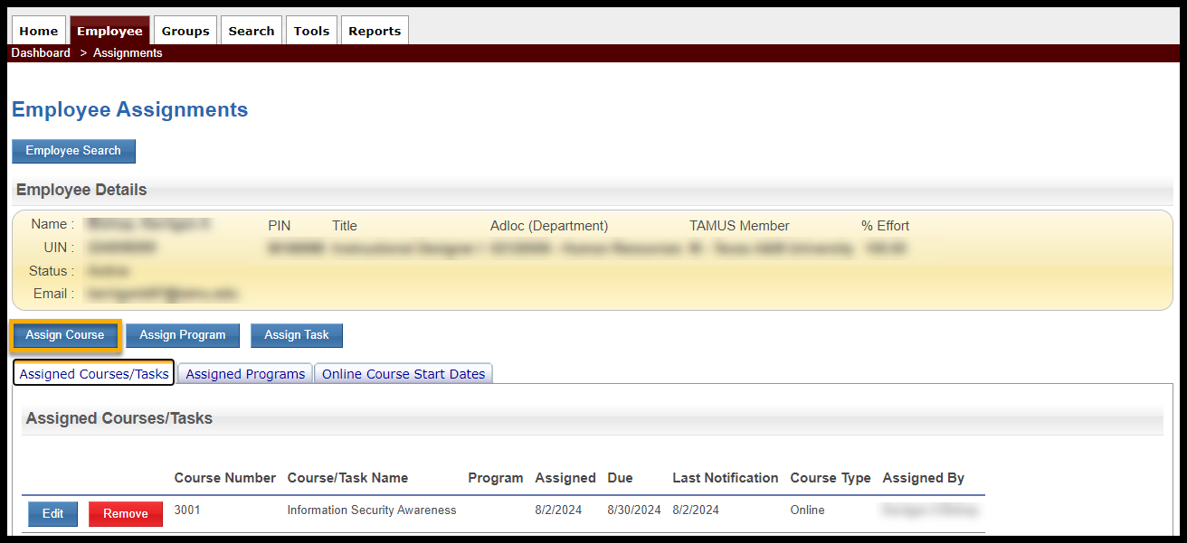 Creating, Editing, and Removing Course Assignments