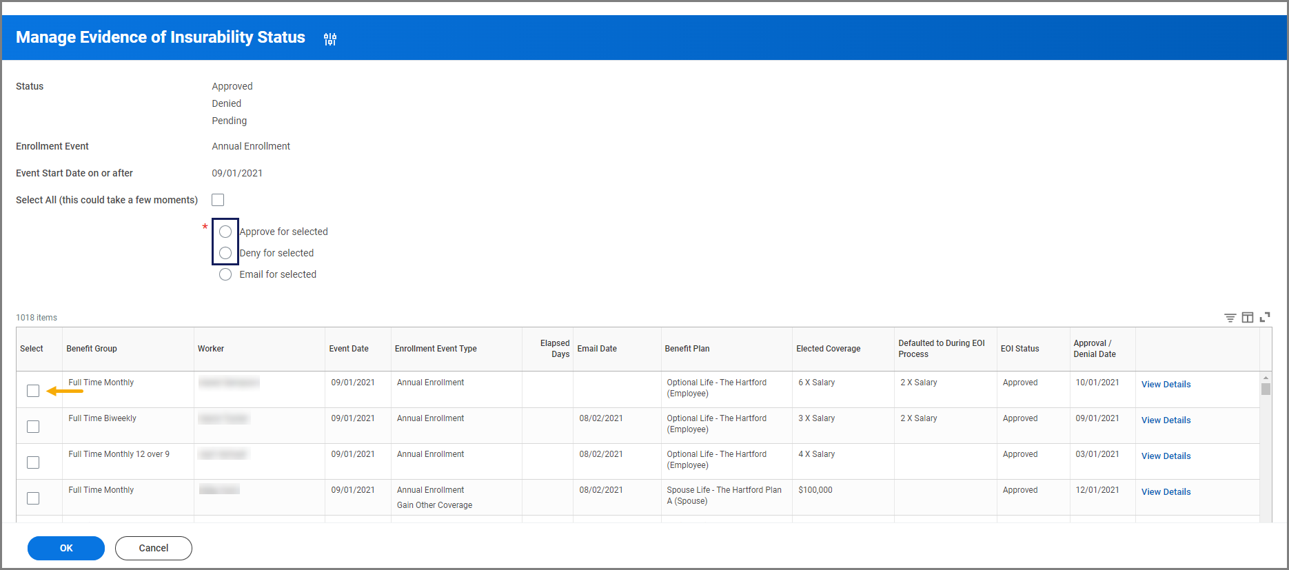 Manage Evidence of Insurability for Your Employee (Benefits Partner)